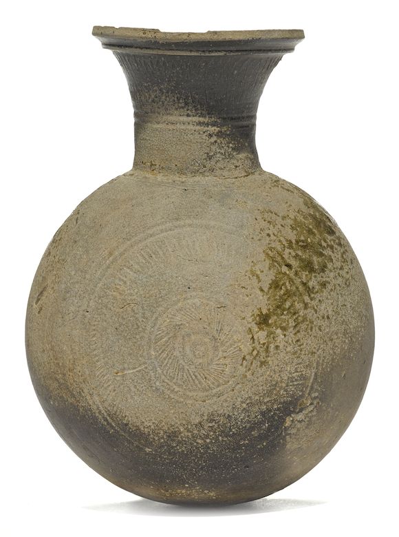 Bonhams : A Sue-ware stoneware flask Nara/Heian period (7th/8th century)