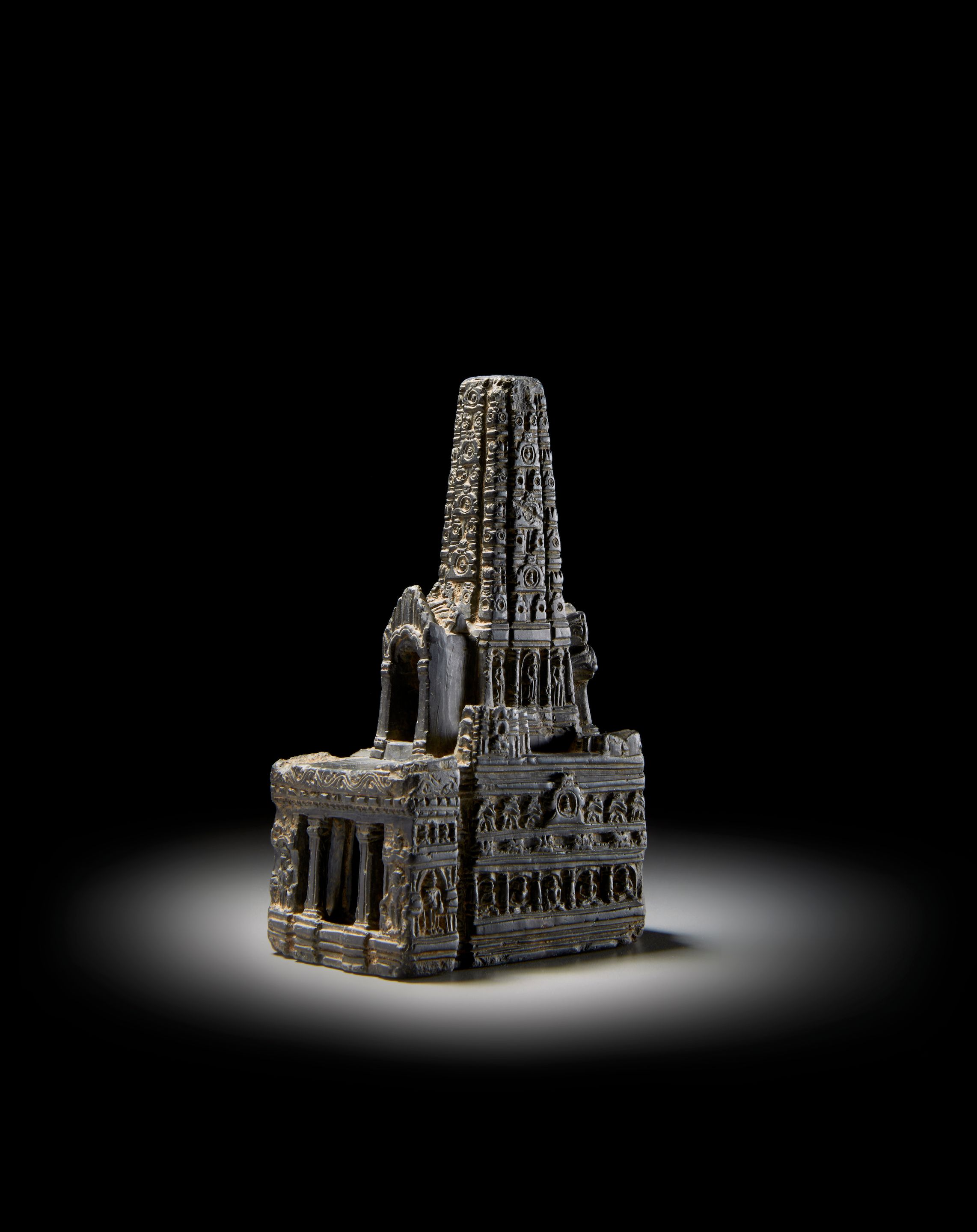 Bonhams : A blackstone miniature mahabodhi temple Northeastern India ...