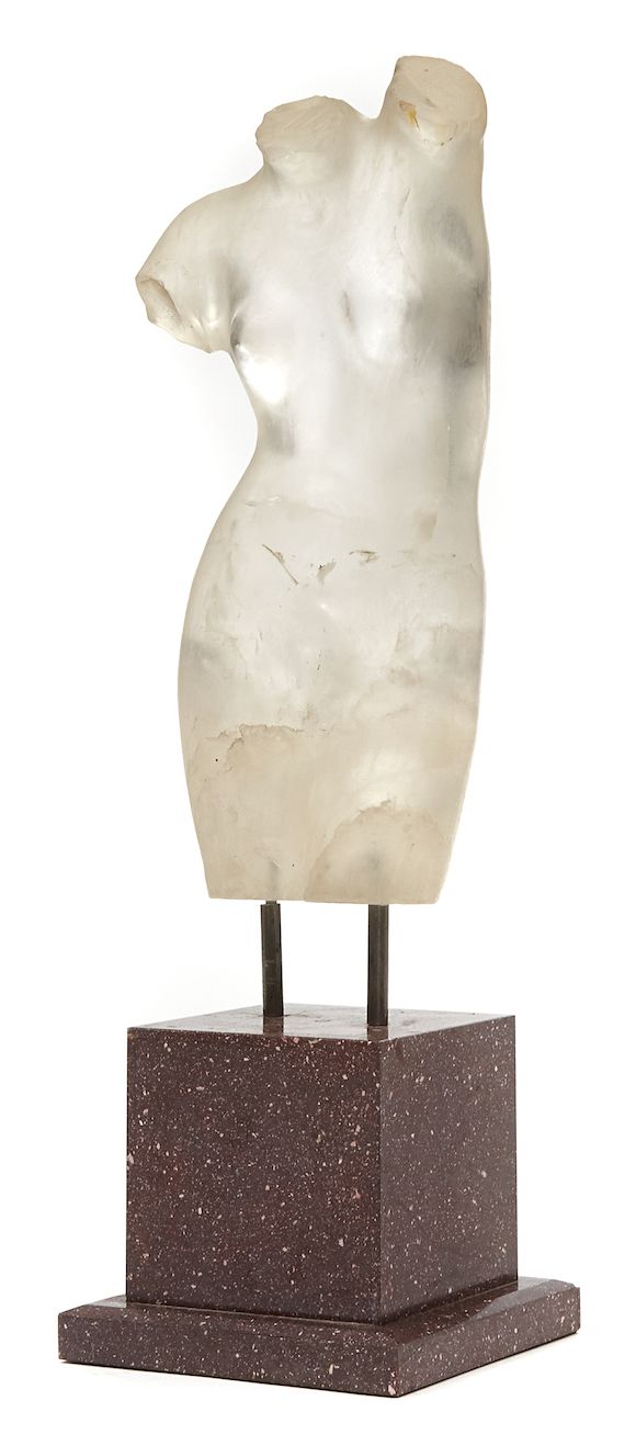 Bonhams : A rock crystal female torso on granite plinth