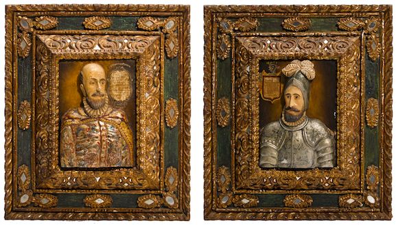 Bonhams : A pair of Spanish colonial polychrome decorated portrait ...
