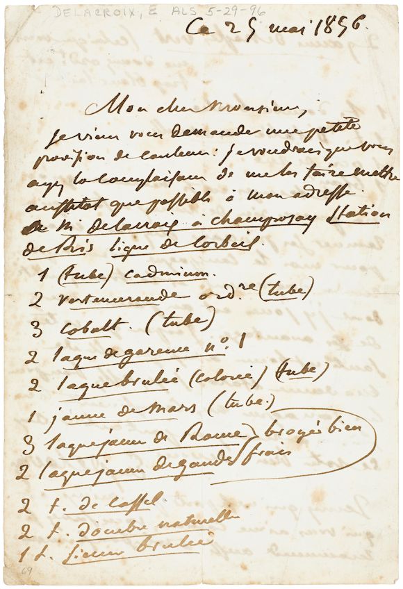 Bonhams : DELACROIX, EUGÈNE. 1798-1863. Autograph Letter Signed ("Eug Delacroix"),