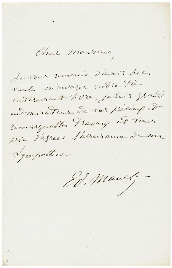 Bonhams : MANET, ÉDOUARD. 1832-1883. Autograph Letter Signed ("Ed. Manet"),