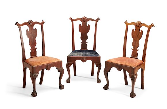 Bonhams : A set of three Chippendale walnut side chairs possibly ...