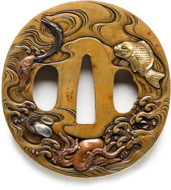 Bonhams : A sentoku tsuba Inscribed Nagatsune, Edo period (18th century)