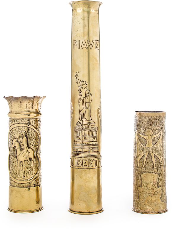 Bonhams : AMERICAN TRENCH ART THREE RELIEF-CARVED ARTILLERY SHELLS ...