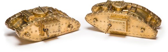 Bonhams : A PAIR OF BRITISH "TRENCH ART" TANKS, 1916-1918 4 x 6.5in (10 ...
