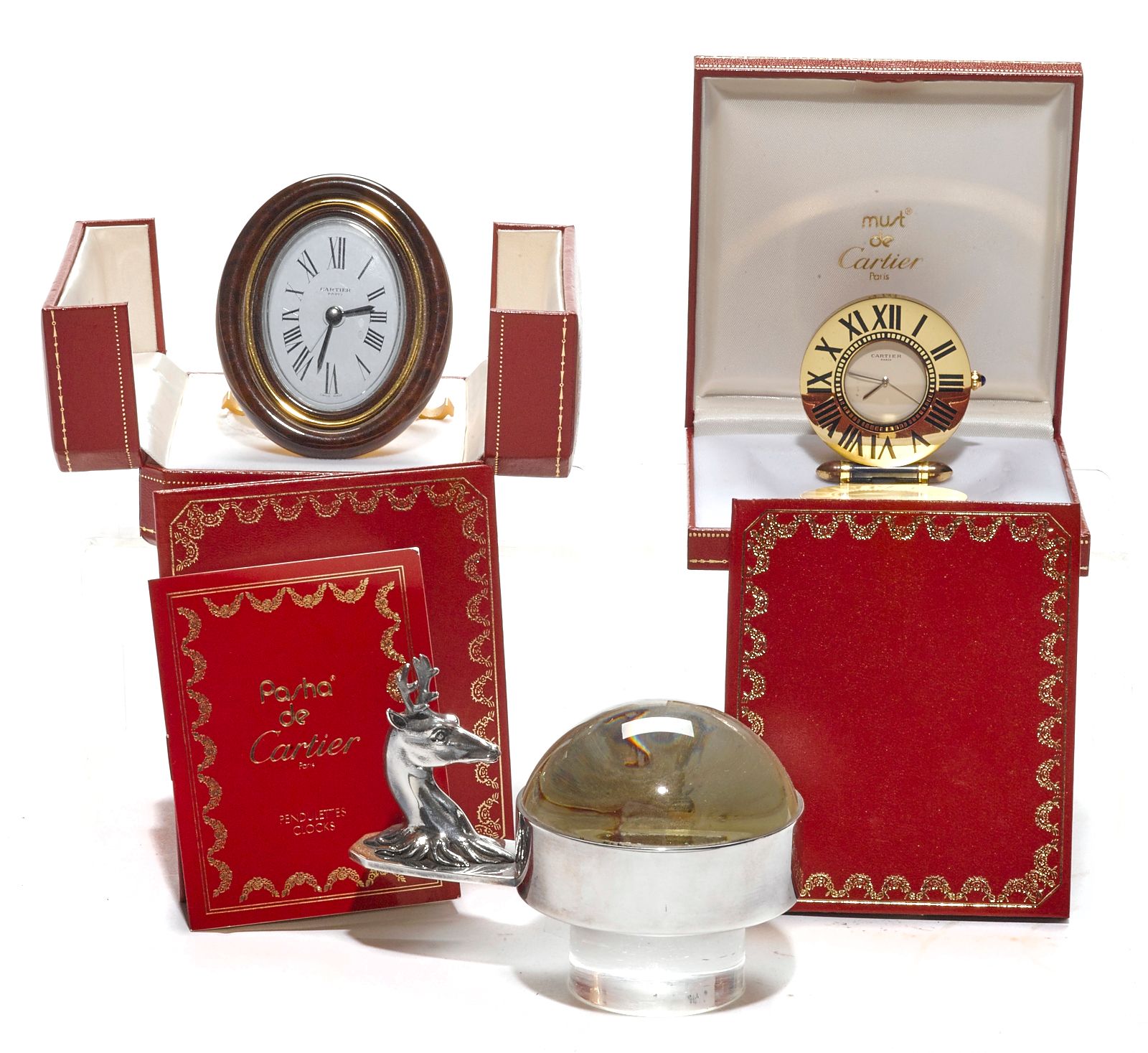 Bonhams : Two Cartier quartz clocks and a Hermès silver plated desk ...