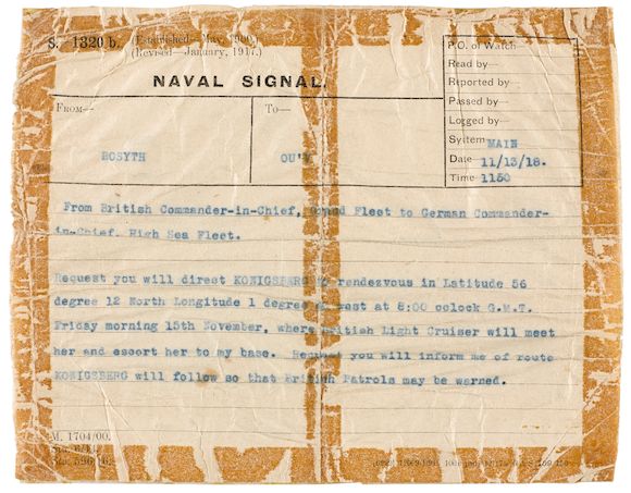 Bonhams : BRITISH NAVY ARMISTICE SIGNALS: Commander in chief grand ...