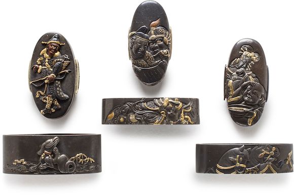 Bonhams : Three mixed-metal fuchi-gashira The first by Hiroyoshi, the ...