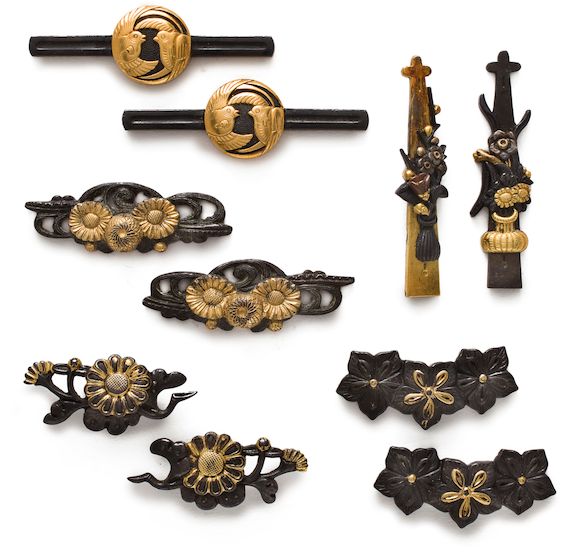 Bonhams : Five pairs of mixed-metal menuki Edo period (18th/19th century)