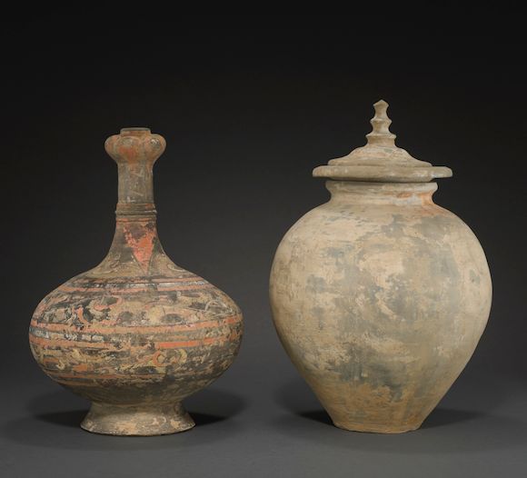 Bonhams : Two painted pottery funerary vessels