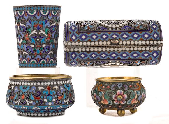 Bonhams : A group of Russian silver-gilt and enamelware Russia, late ...