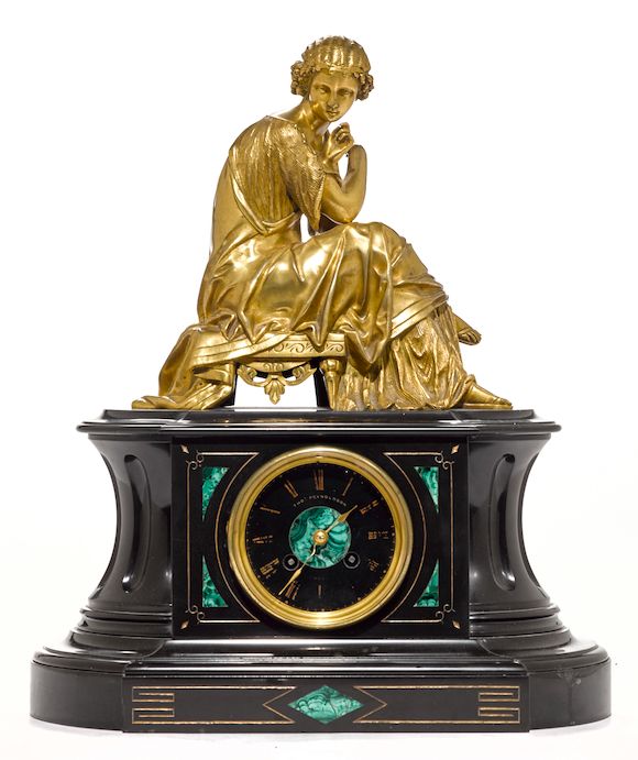 Bonhams : A Napoleon III gilt bronze and malachite inlaid back slate ...