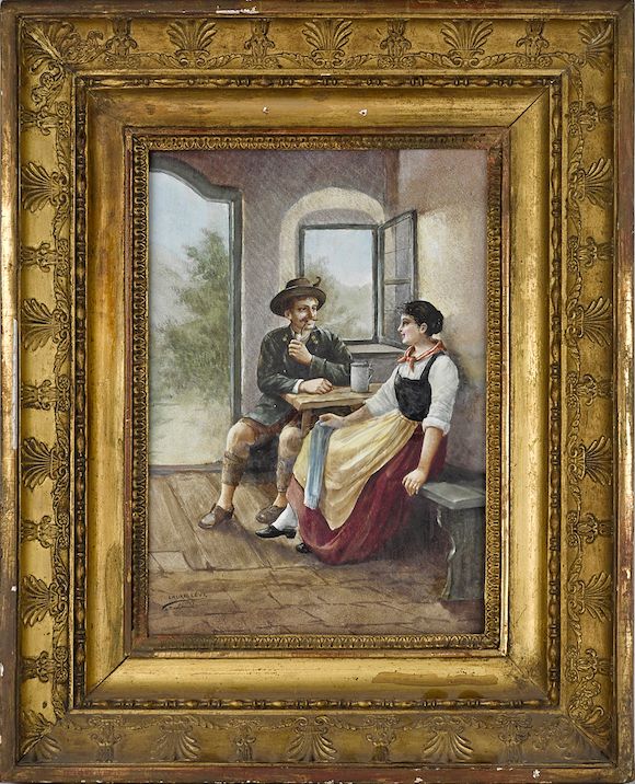 Bonhams : A Continental earthenware genre plaque