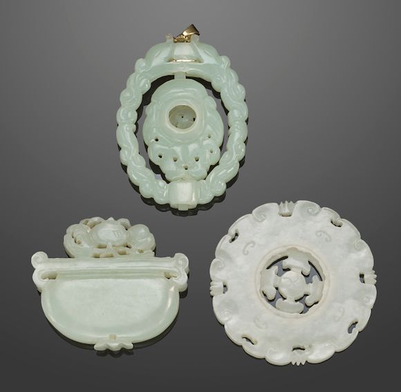 Bonhams : A group of three jade pendants