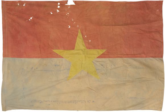 Bonhams : VIET CONG BASE CAMP FLAG, 1960-1975 38 x 54in (96 x 137cm)