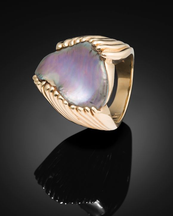 Bonhams : Rare Purple Abalone Pearl and Gold Ring