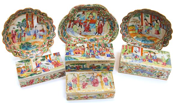Bonhams : A group of seven Canton famille rose enameled export ...