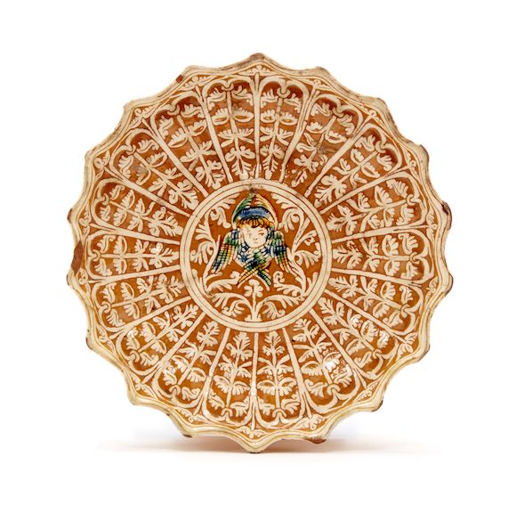 Bonhams : An Italian Tondi with slip-decorated luster and painted ...