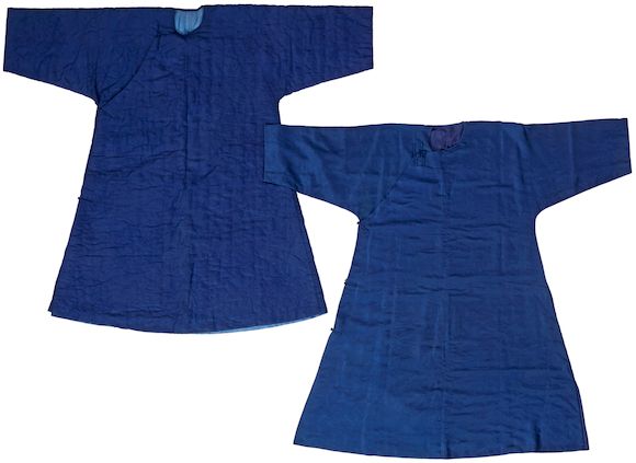 Bonhams : Two blue silk brocade men's robes Late Qing/Republic period