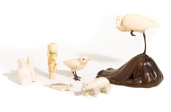 Bonhams : A grouping of carved ivory animal figures