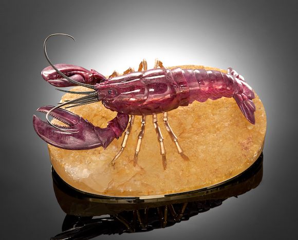 Bonhams : Ruby and Rose Gold Carving--"The Lobster"