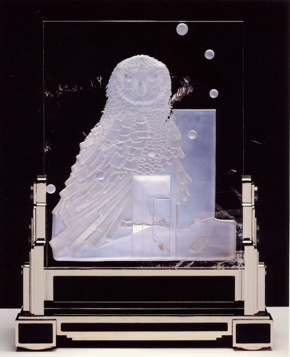 Bonhams : Rock Crystal Quartz Intaglio Plaque by Zadora--"The Owl"
