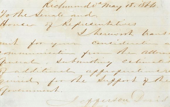Bonhams : DAVIS, JEFFERSON. 1808-1889. Letter Signed ("Jefferson Davis ...