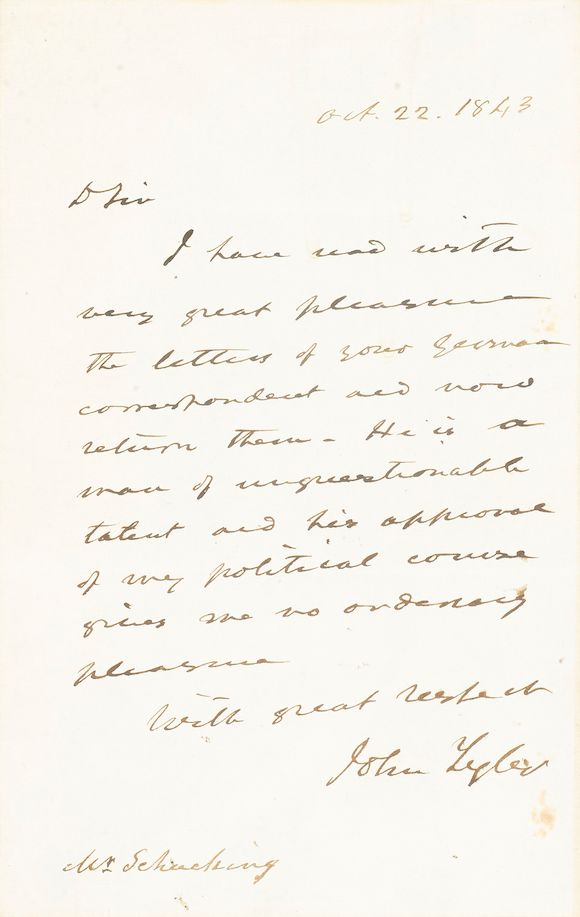 Bonhams : TYLER, JOHN. 1790-1862. Autograph Letter Signed (John Tyler ...