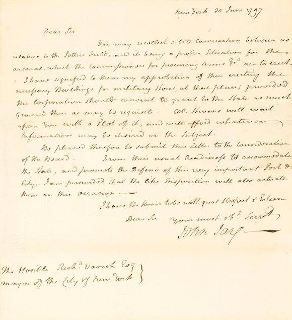 Bonhams : JAY, JOHN. 1745-1829. Autograph Letter Signed ("John Jay") as ...