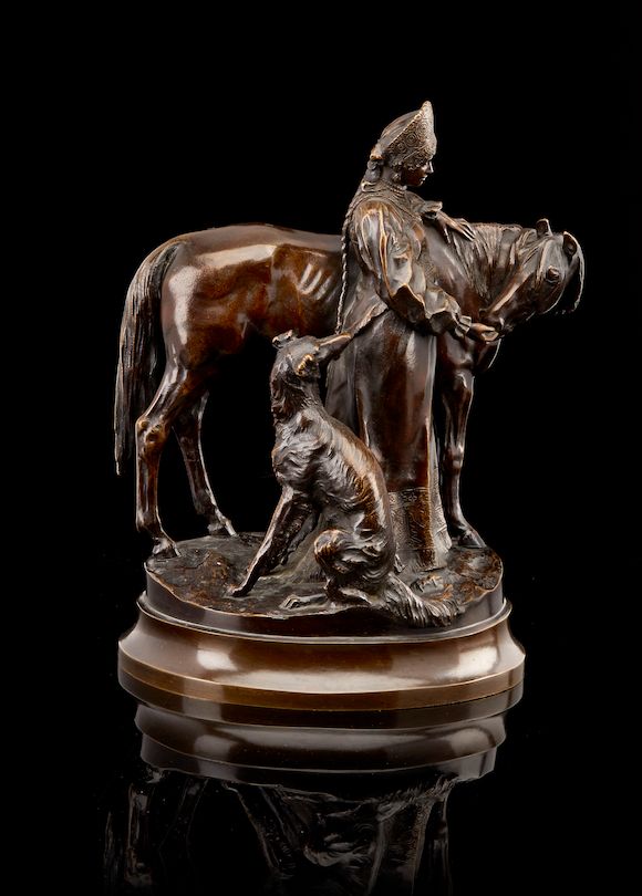 Bonhams : A bronze group of a Russian maiden feeding a horse after ...