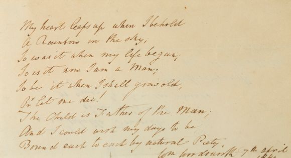 Bonhams : WORDSWORTH, WILLIAM. 1770-1850. Autograph Manuscript Signed ...