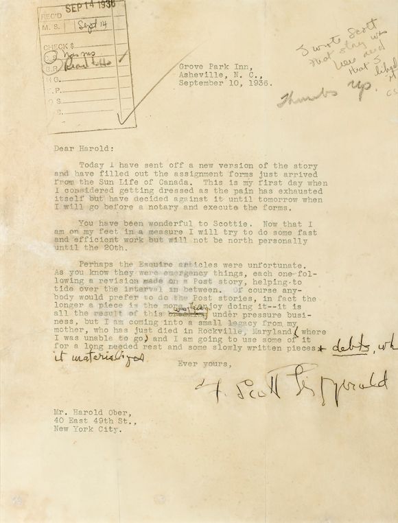 Bonhams : FITZGERALD, F. SCOTT. 1896-1940. Typed Letter Signed ("F ...