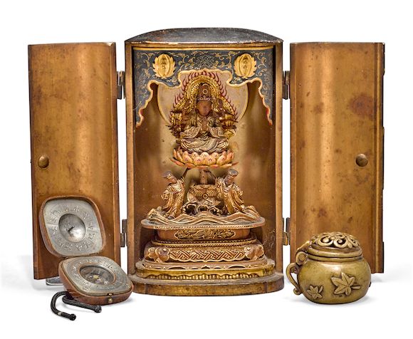 Bonhams : A polychrome and gilt wood portable Buddhist shrine, zushi ...