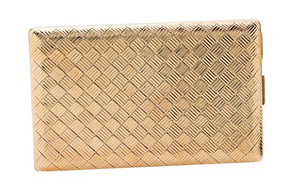 Bonhams : A 14k gold woven cigarette case, Cartier