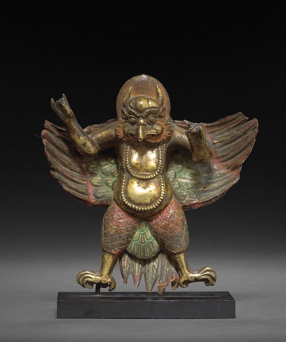 Bonhams : A polychromed gilt copper alloy figure of Garuda Tibet, 19th ...