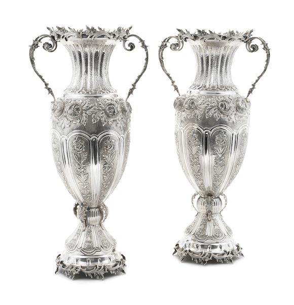 Bonhams : A pair of monumental Turkish 900 standard silver two-handled ...