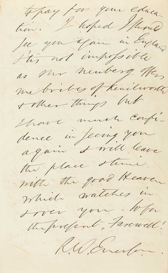 Bonhams : EMERSON, RALPH WALDO. 1803-1882. Two Autograph Letters Signed ...