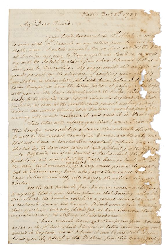 Bonhams : PAINE, THOMAS. 1737-1809. Autograph Letter Signed ("Thomas ...