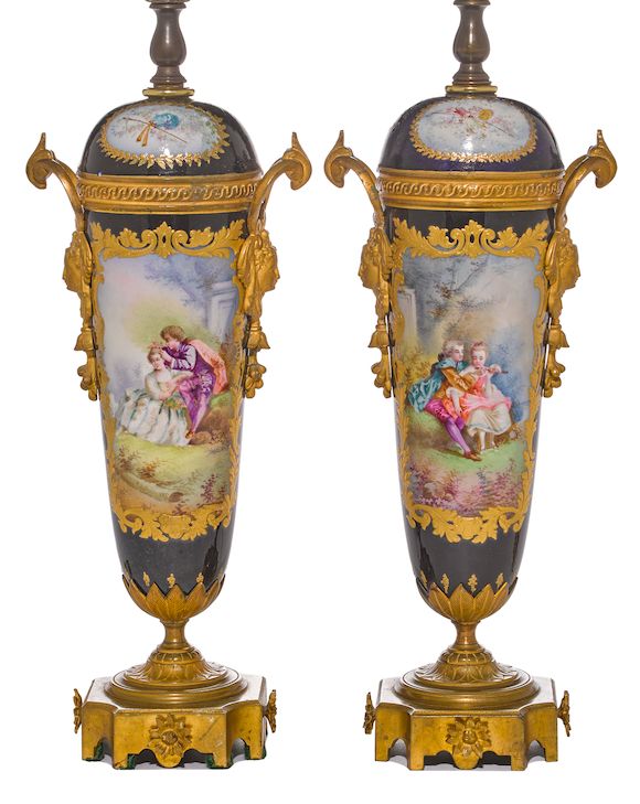 Bonhams : A pair of Sevres style porcelain gilt bronze mounted covered ...