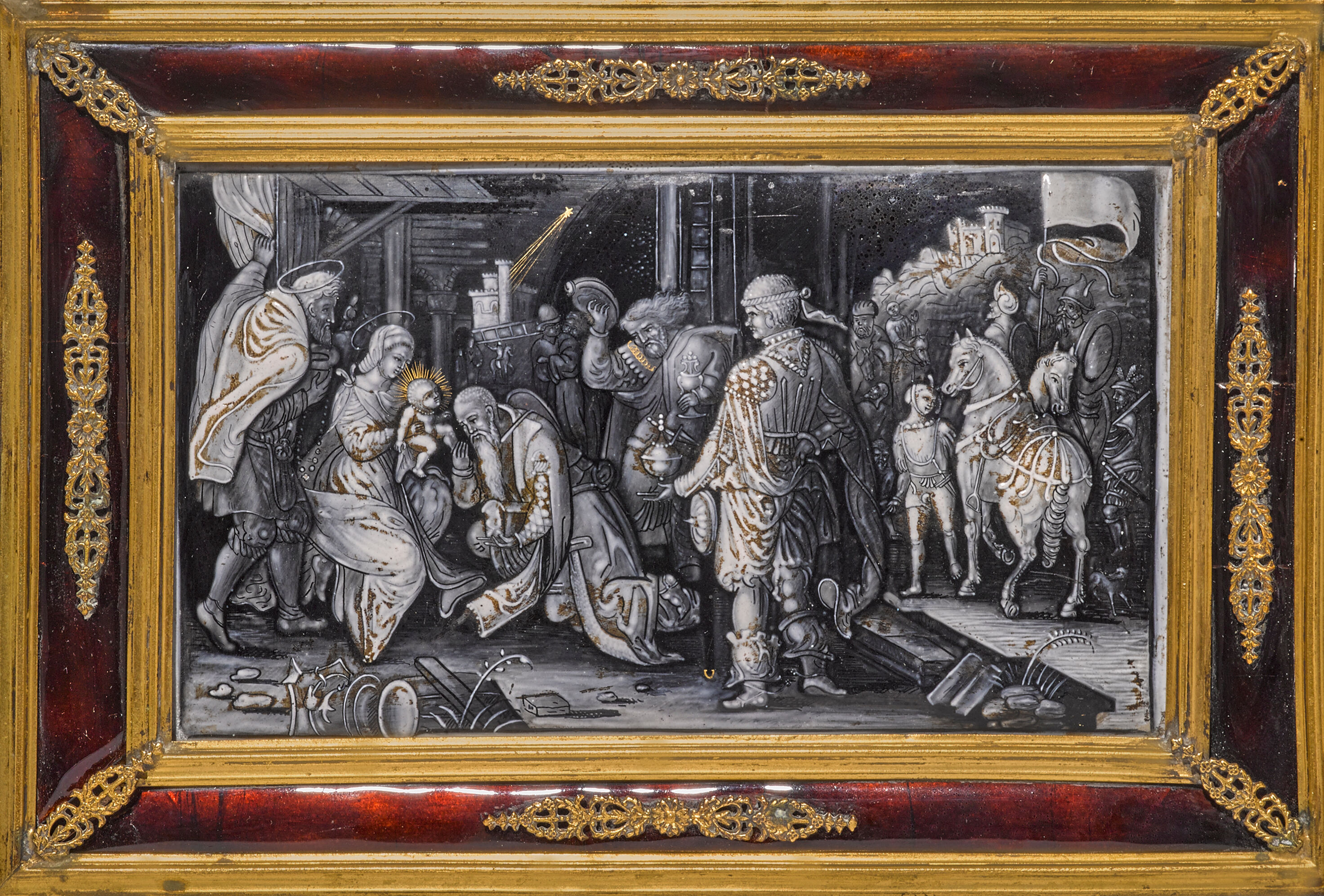 Bonhams : A Limoges enamel plaque of the Adoration of the Magi attributed to the workshop of ...