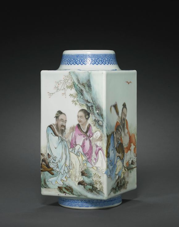 Bonhams : An polychrome enameled cong-form vase Qianlong mark, Republic ...