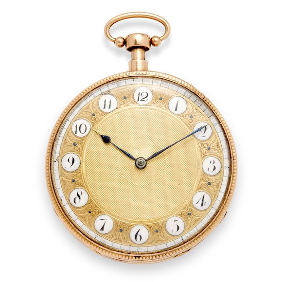 Bonhams : An 18K rose gold open face quarter repeating musical watch ...