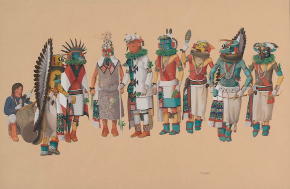 Bonhams : A Fred Kabotie painting, "Soyohim (Mixed) at Shungopovi"
