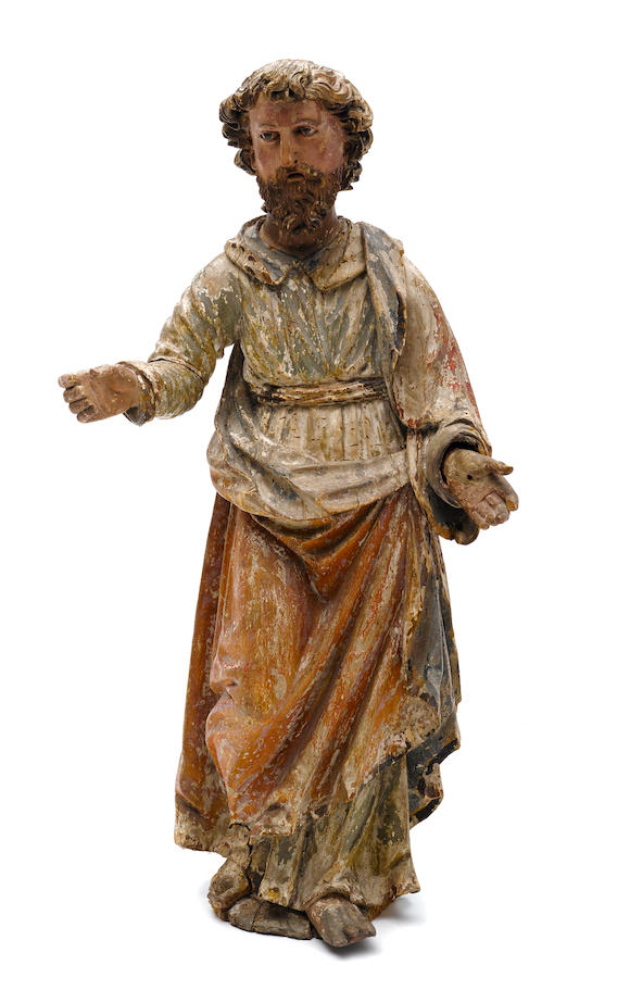 Bonhams A Continental Baroque Polychrome Decorated Carved Wood Figure