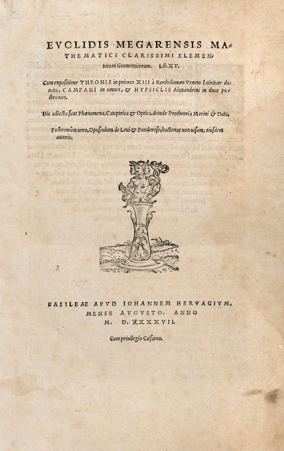 Bonhams : EUCLID. FL. 300 B.C. Elementorum geometricorum, Lib. XV ...