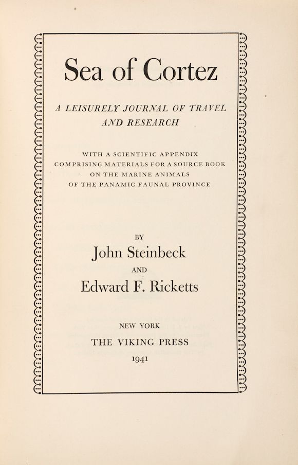 Bonhams : STEINBECK, JOHN, and EDWARD F. RICKETTS. Sea of Cortez. A ...
