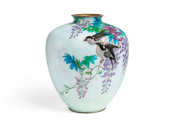 Bonhams : A large and rare moriage and ginbari cloisonné-enamel vase By ...