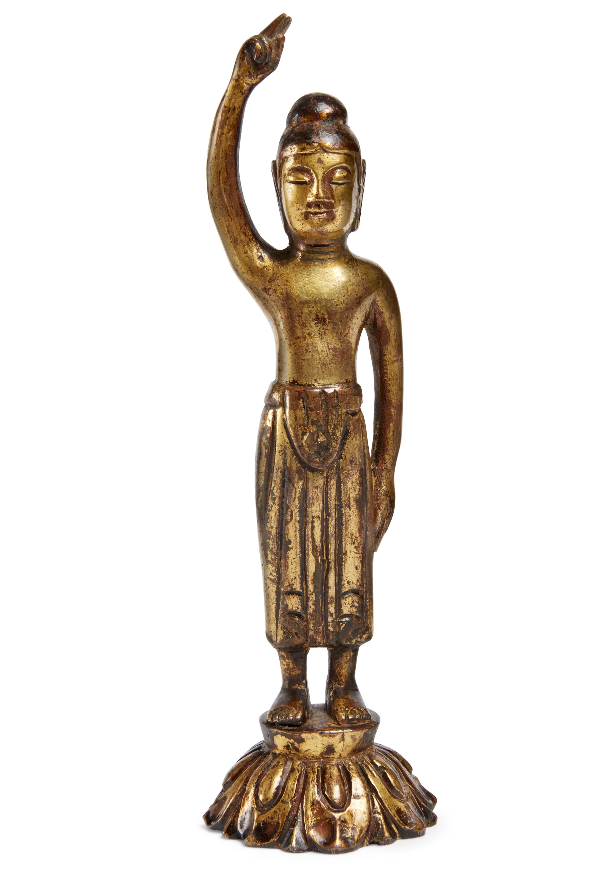 Bonhams : A gilt-bronze model of Tanjobutsu (Shaka at birth) Hakuho ...