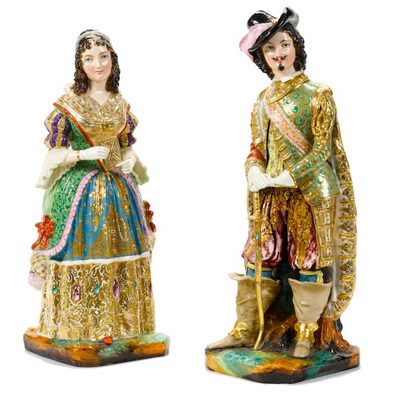 Bonhams : A pair of Continental porcelain figures of a gentleman and ...